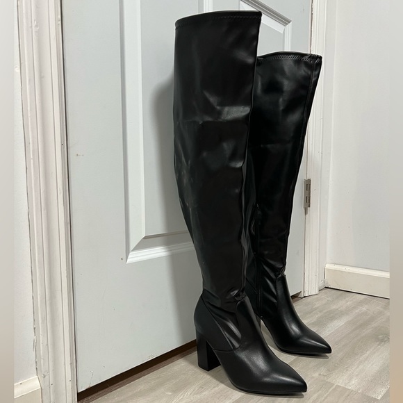 JustFab | Shoes | Black Faux Leather Knee High Boots | Poshmark